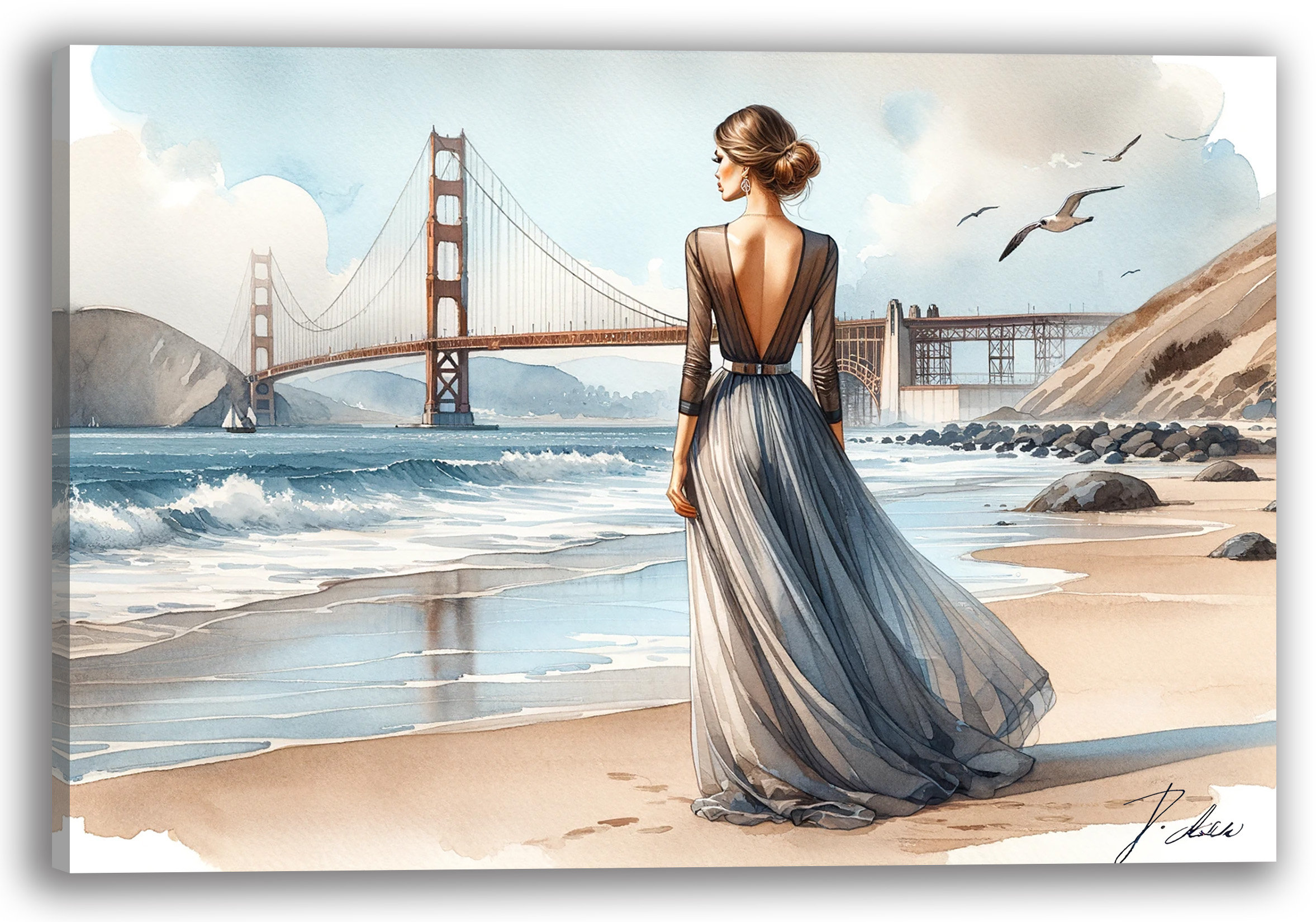 Highland Dunes Bayside Elegance: Sophisticated View With Golden Gate - Wrapped Canvas Print ...